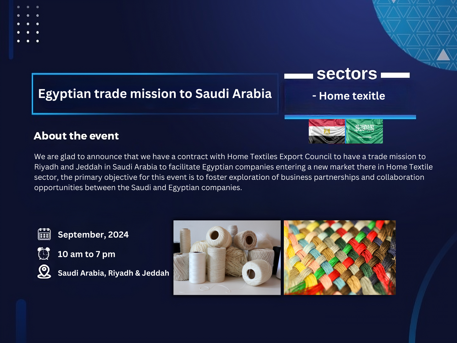 Egyptian trade mission to Saudi Arabia Textile – B2B Matchmaking